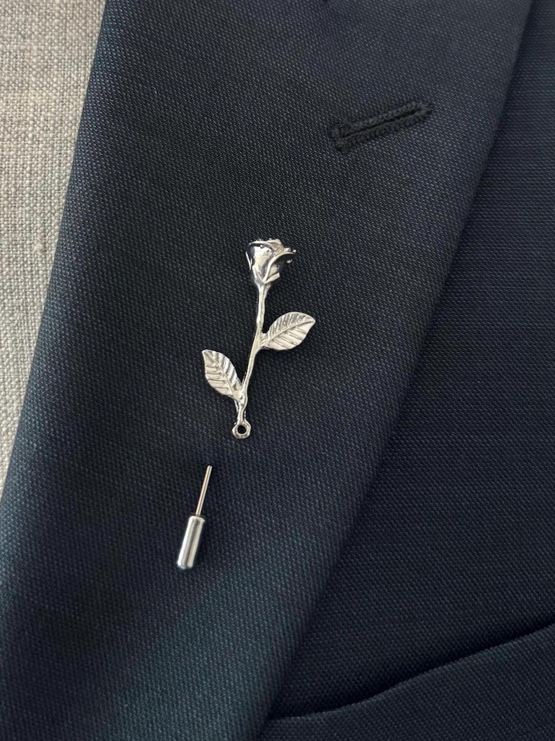 Rose Flower With Leaf Lapel Pin for Men, Wedding Groomsmen Boutonniere ...