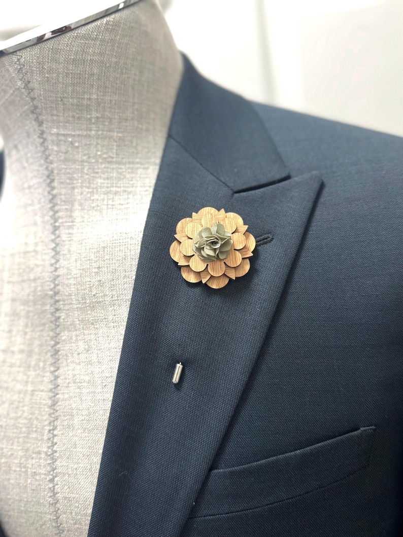 Men Wooden Pin With Flower, Wooden Brooch Pin, Wedding Groomsmen Pin ...