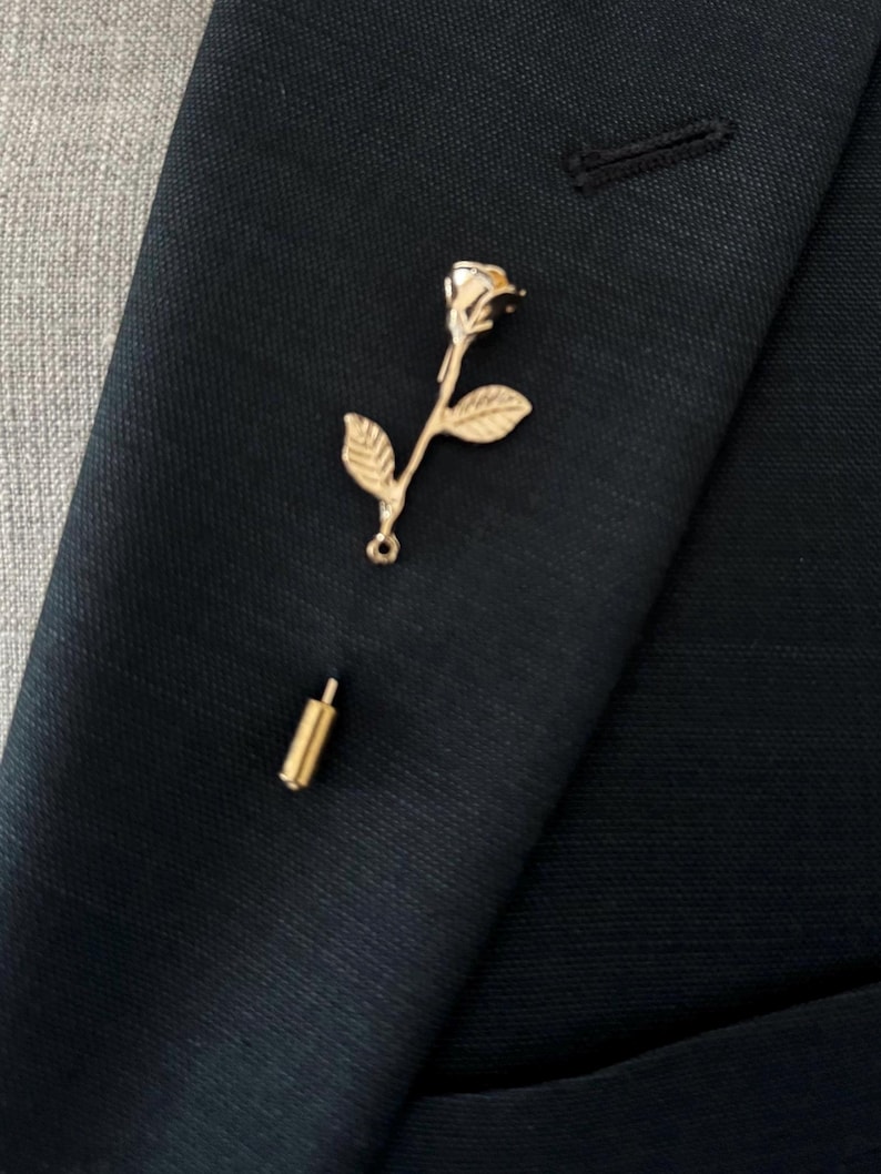 Rose Flower With Leaf Lapel Pin for Men, Wedding Groomsmen Boutonniere ...