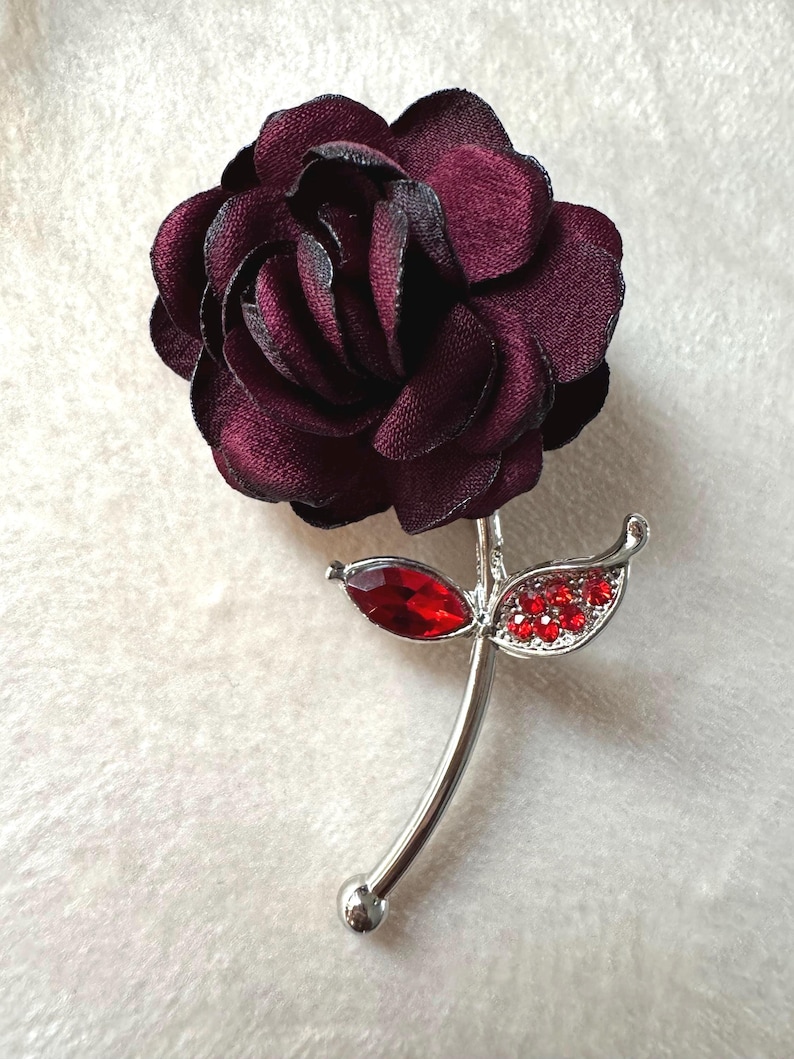 Rose Flower Lapel Pin With Stones for Men, Women, Wedding, Groomsmen ...