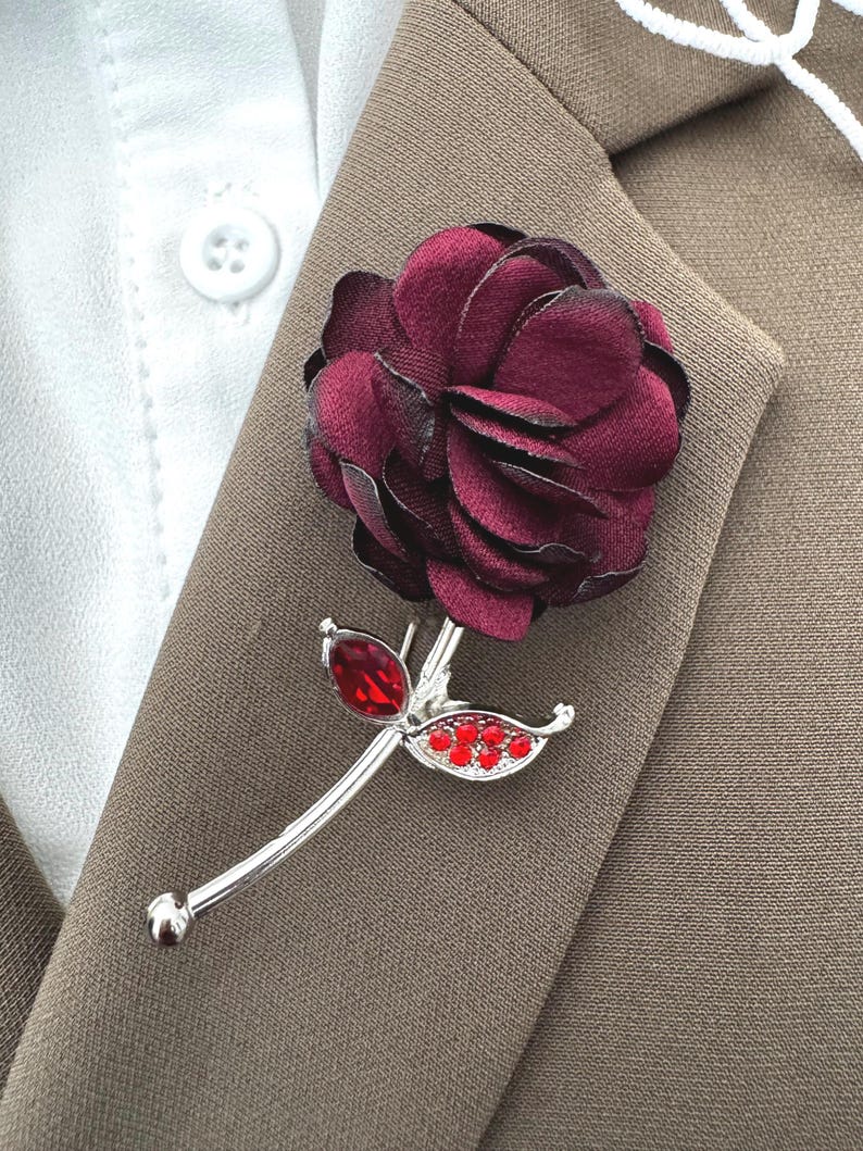 Rose Flower Lapel Pin: Wedding Groomsmen Brooch With Stones - Etsy