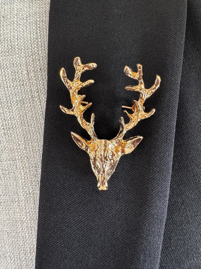 Gold Stag Head Brooch Pin – Men’s Lapel Pin, Deer Antler Pin, Vintage ...
