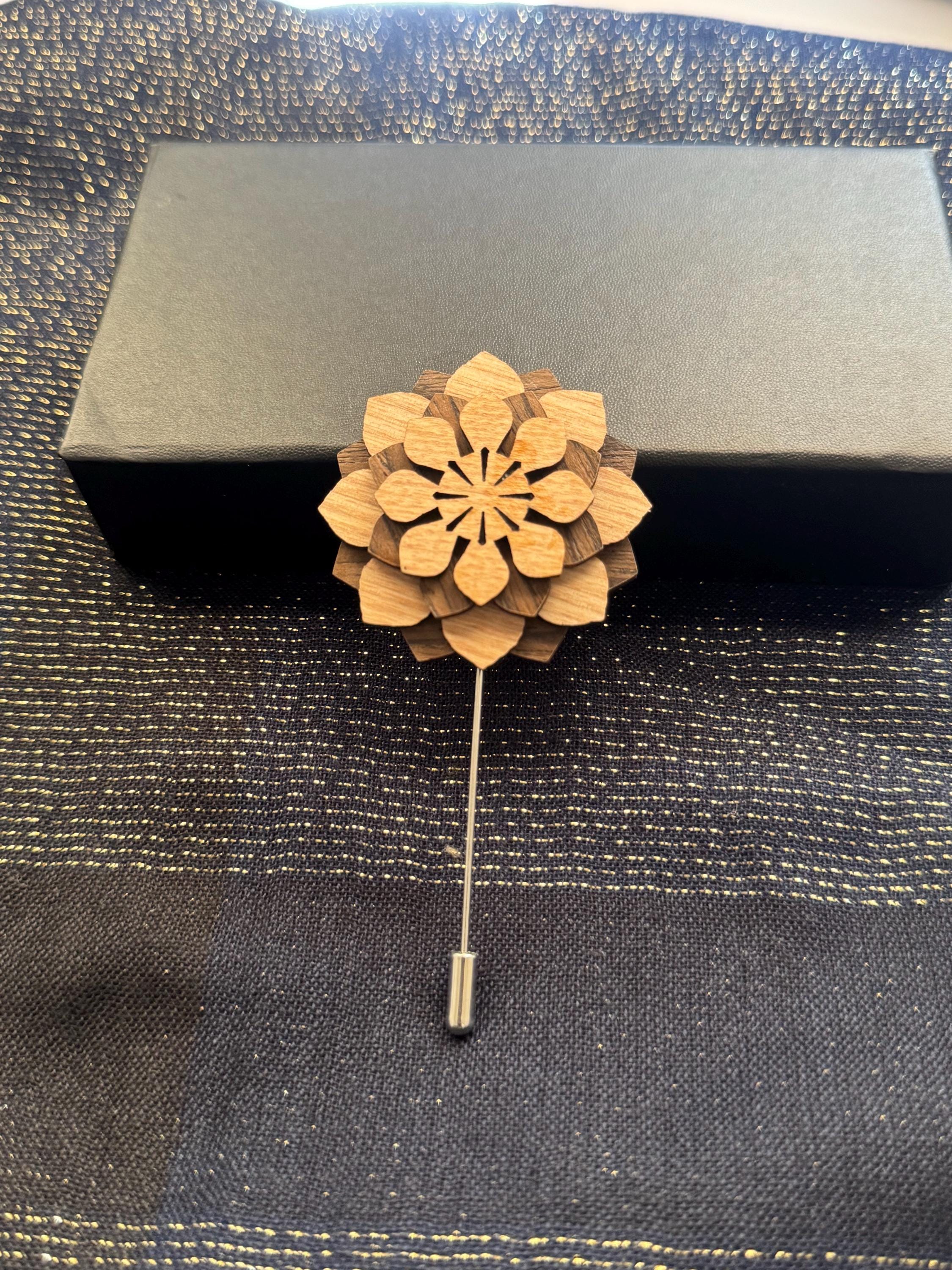 Men Wooden Lapel Flower Pin, Handmade Wood Brooch Pin, Wedding ...