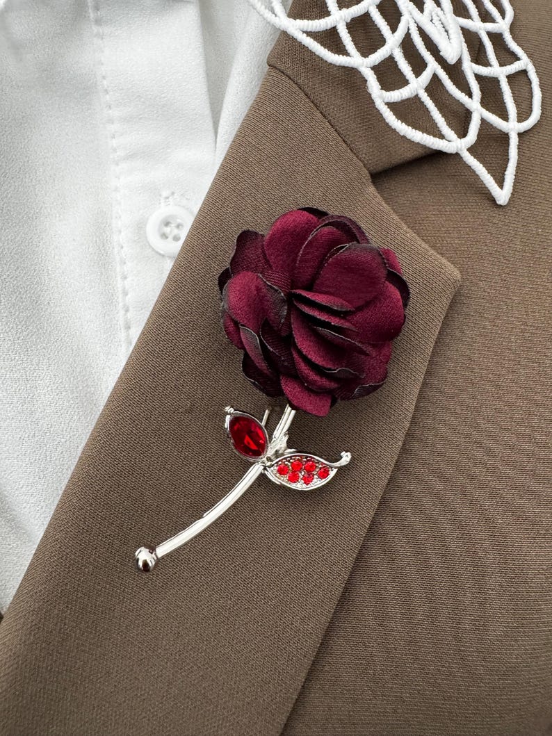 Rose Flower Lapel Pin: Wedding Groomsmen Brooch With Stones - Etsy