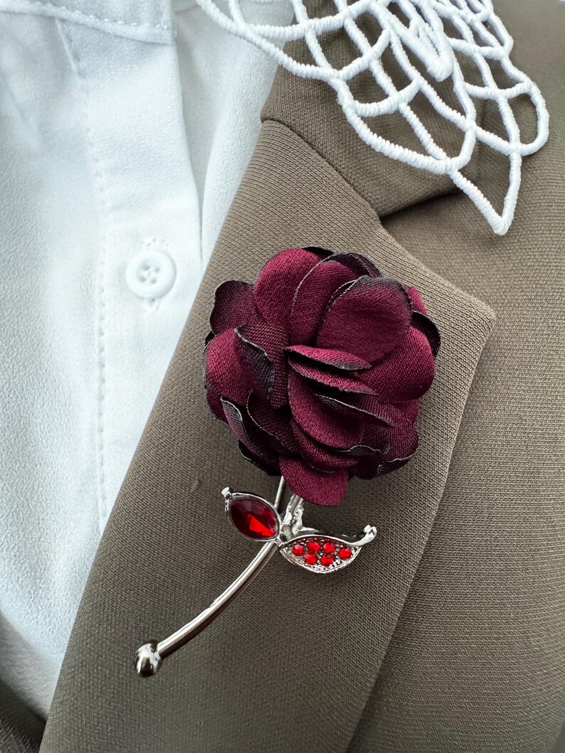 Rose Flower Lapel Pin: Wedding Groomsmen Brooch With Stones - Etsy