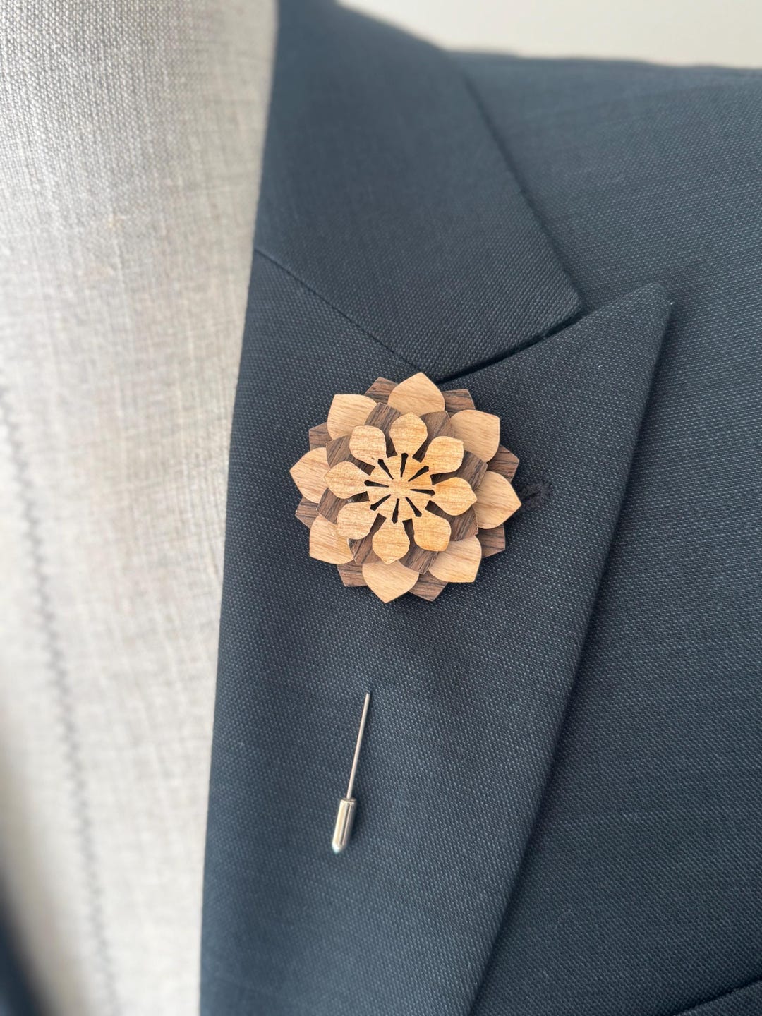 Men Wooden Lapel Flower Pin, Handmade Wood Brooch Pin, Wedding ...