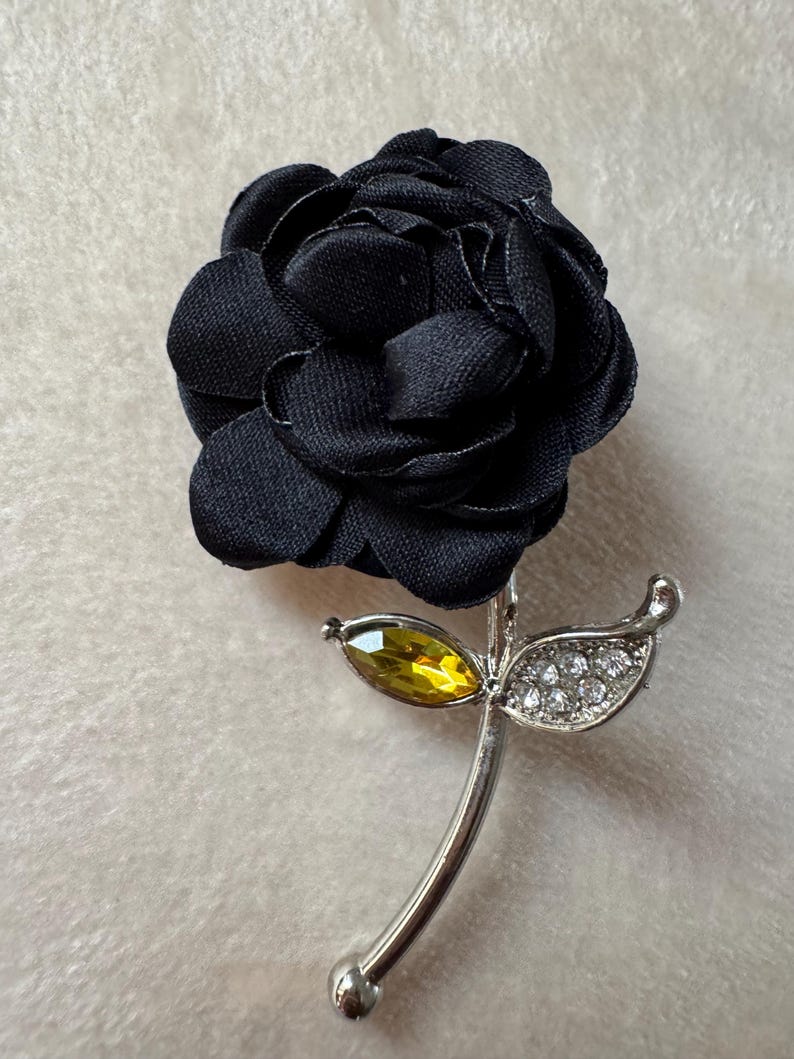 Rose Flower Lapel Pin With Stones for Men, Women, Wedding, Groomsmen ...
