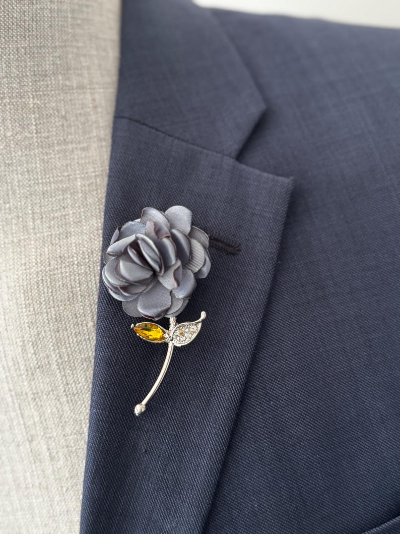 Rose Flower Lapel Pin With Stones for Men, Women, Wedding, Groomsmen ...