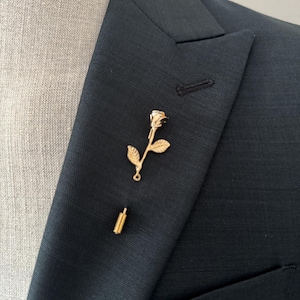 Rose Flower With Leaf Lapel Pin for Men, Wedding Groomsmen Boutonniere ...