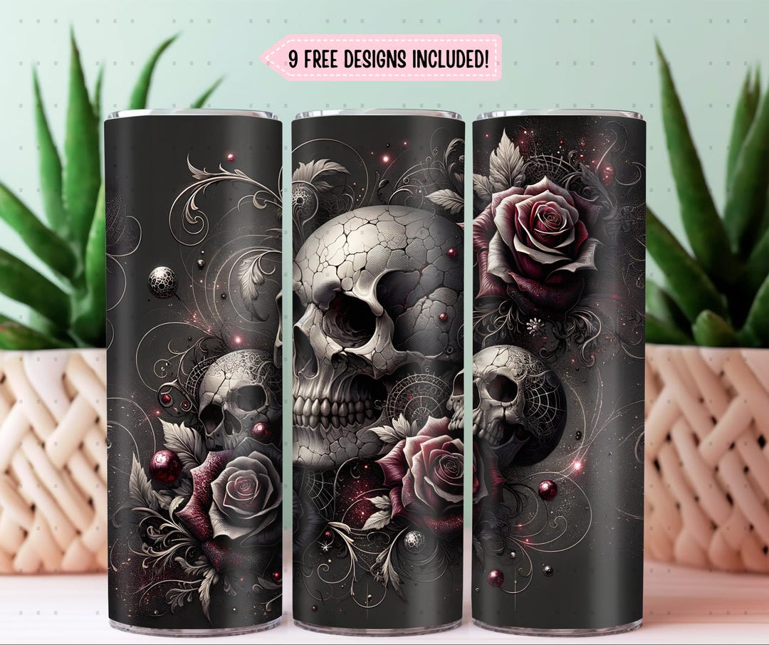 Gothic Skull & Rose Tumbler Wrap 20 Oz Sublimation Tumbler Design 9.2x8 ...