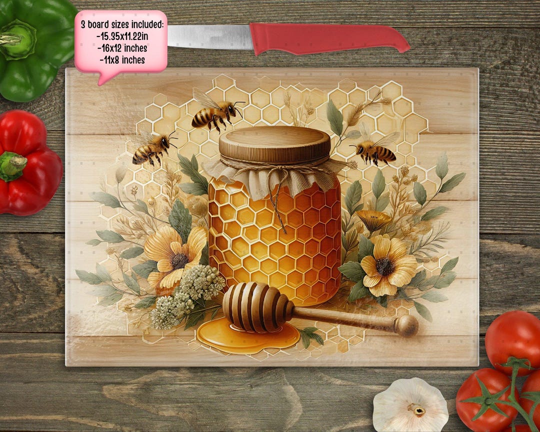 Rustic Honey Bees Cutting Board PNG Sublimation Design, Honeycomb Jar ...