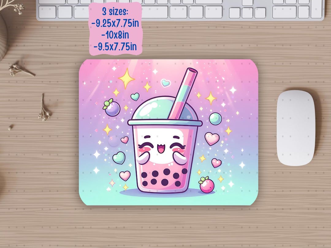 Kawaii Boba Tea Mouse Pad PNG Sublimation Design, Bubble Tea Happy Cute ...