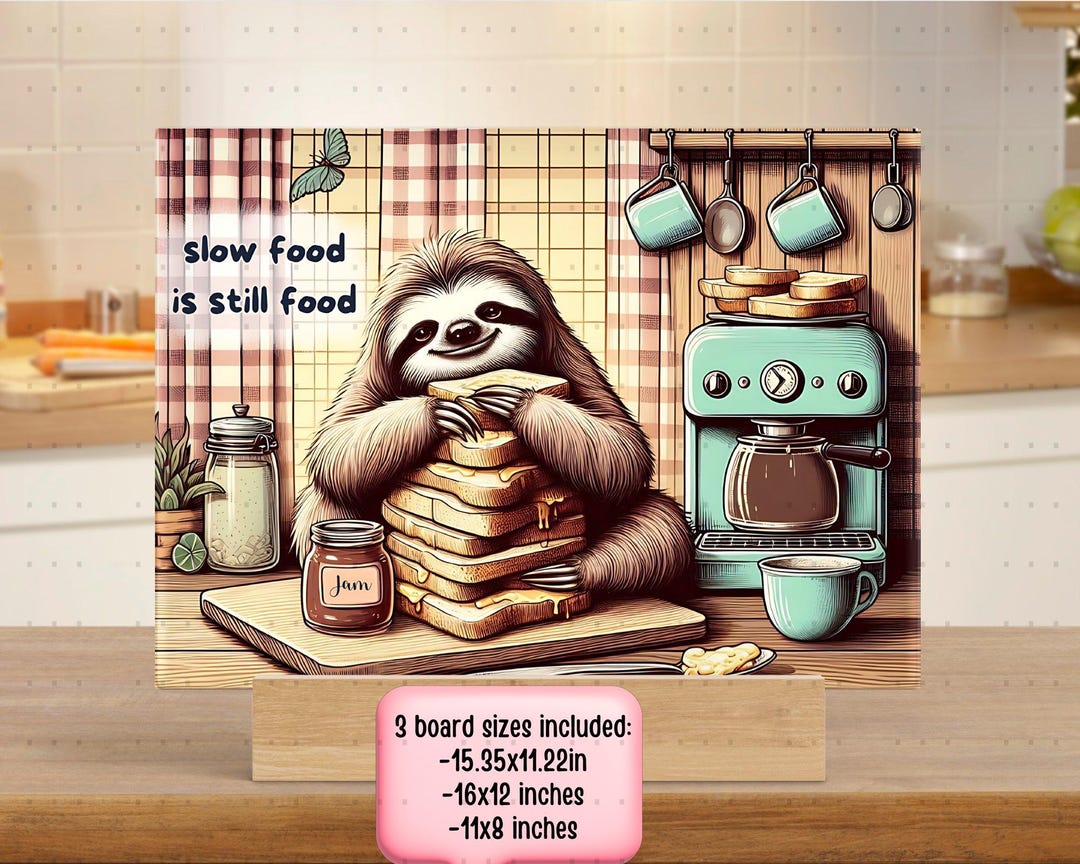 Funny Sloth Glass Cutting Board PNG Sublimation Design, Cute Sloth ...