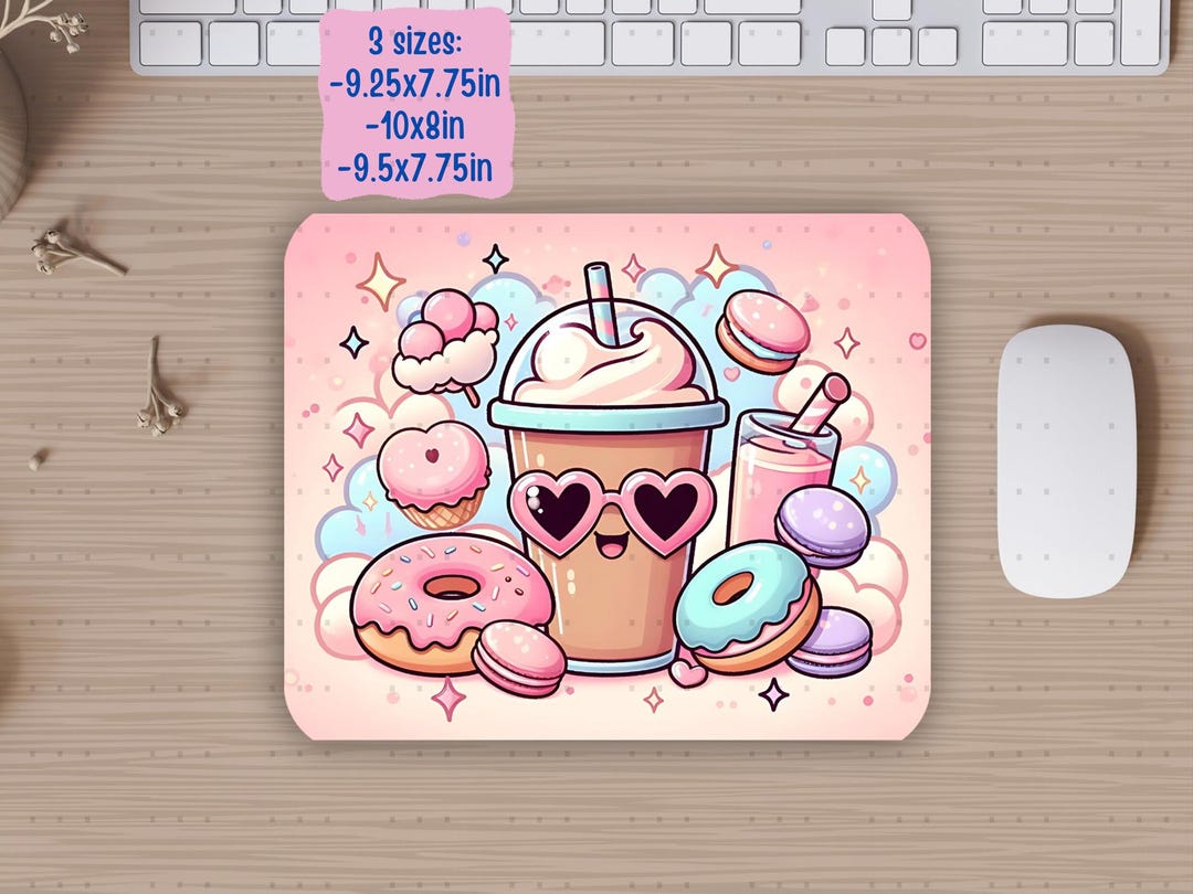 Kawaii Coffee Mouse Pad PNG Sublimation Design, Macarons Sweet Tea ...