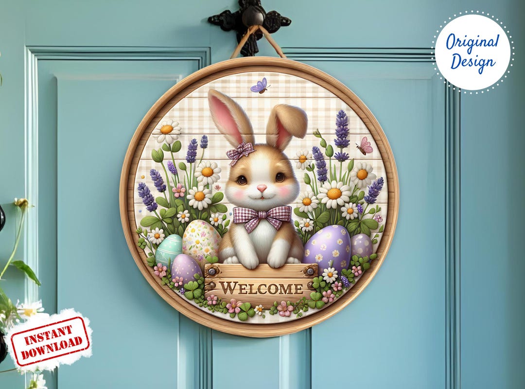 Easter Bunny Welcome Sign Door Hanger Png Sublimation Design, Welcome ...