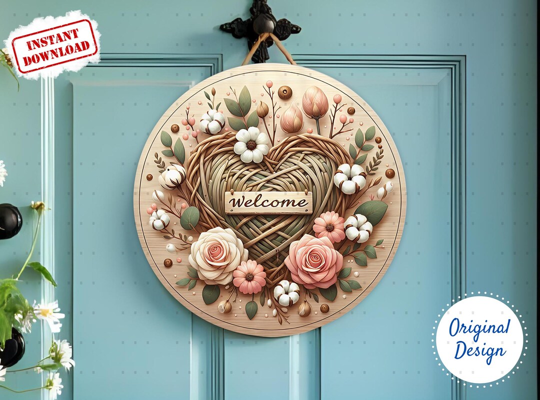 Love Welcome Sign Door Hanger Png Sublimation Design, Rustic Floral ...