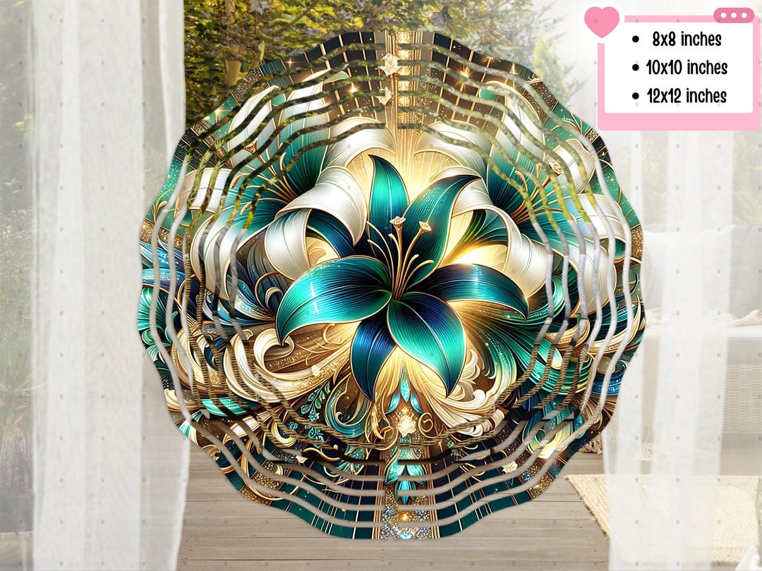 Teal Lily Wind Spinner PNG Sublimation Designs, Sublimation Wind Spinner PNG, Flower Windspinner ...