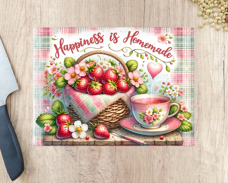 Cottagecore Strawberry Cutting Board PNG Sublimation Design, Rustic ...