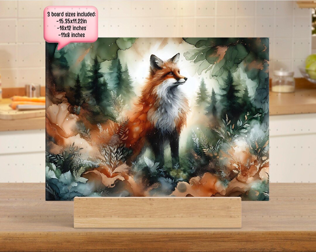 Fox Cutting Board PNG Sublimation Design, Alcohol Ink Chopping Board ...