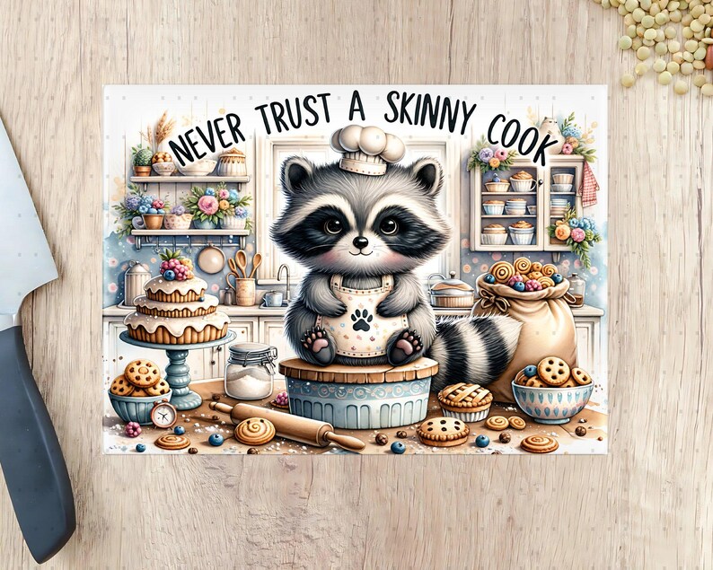 Funny Cutting Board PNG Sublimation Design, Cute Raccoon Chopping Board ...