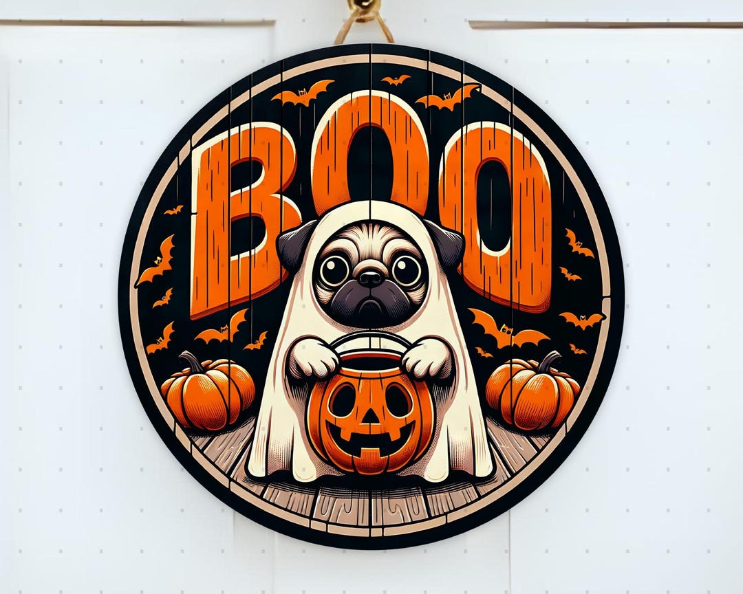 Funny Pug Halloween Door Hanger Png Sublimation Design, Welcome Door ...