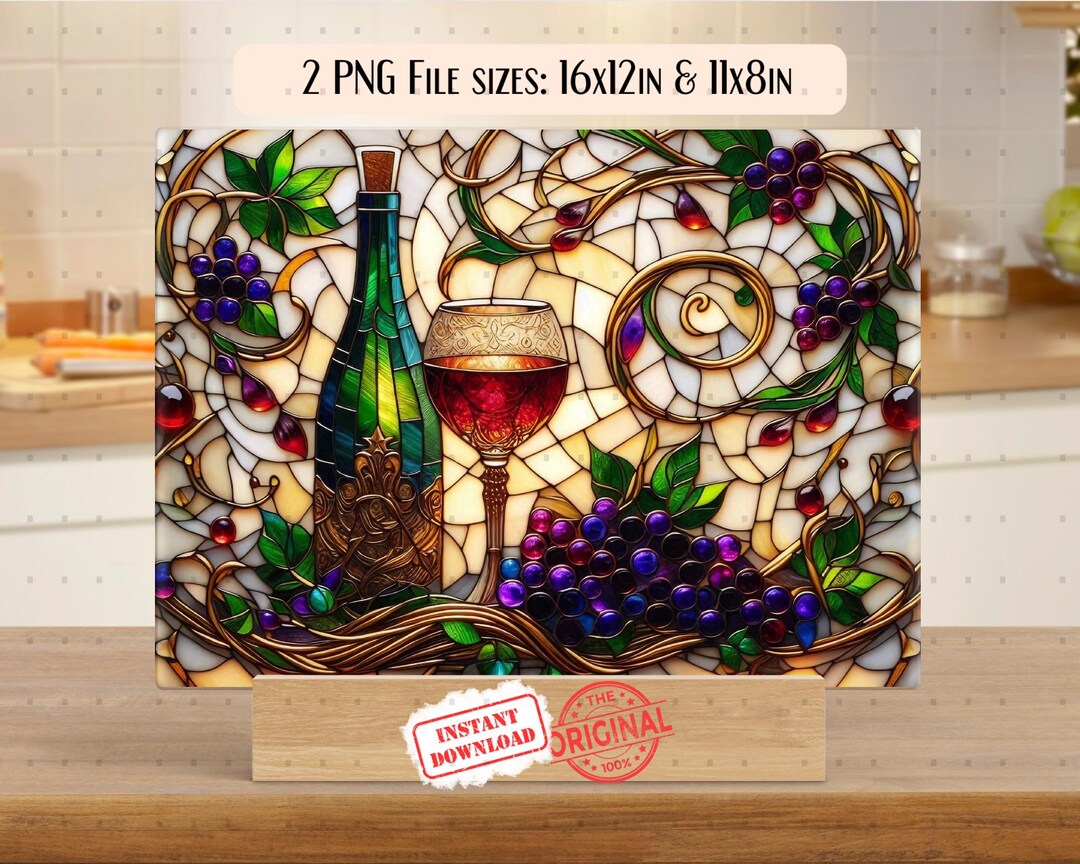 Wine Stained Glass Cutting Board Png Sublimation Design, Chopping Board ...