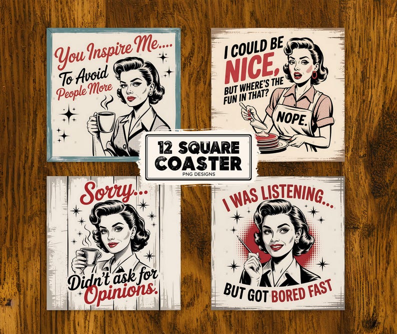 12 Sarcastic Quotes Coaster Sublimation Bundle, Funny Coaster Png Adult ...