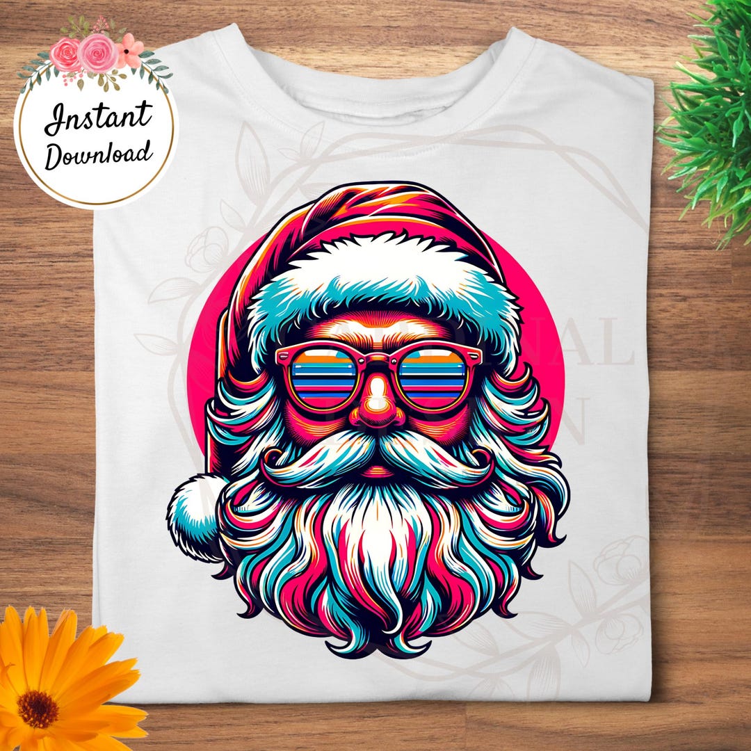 Santa With Sunglasses PNG Retro Hippie Psychedelic Santa Shirt Digital ...