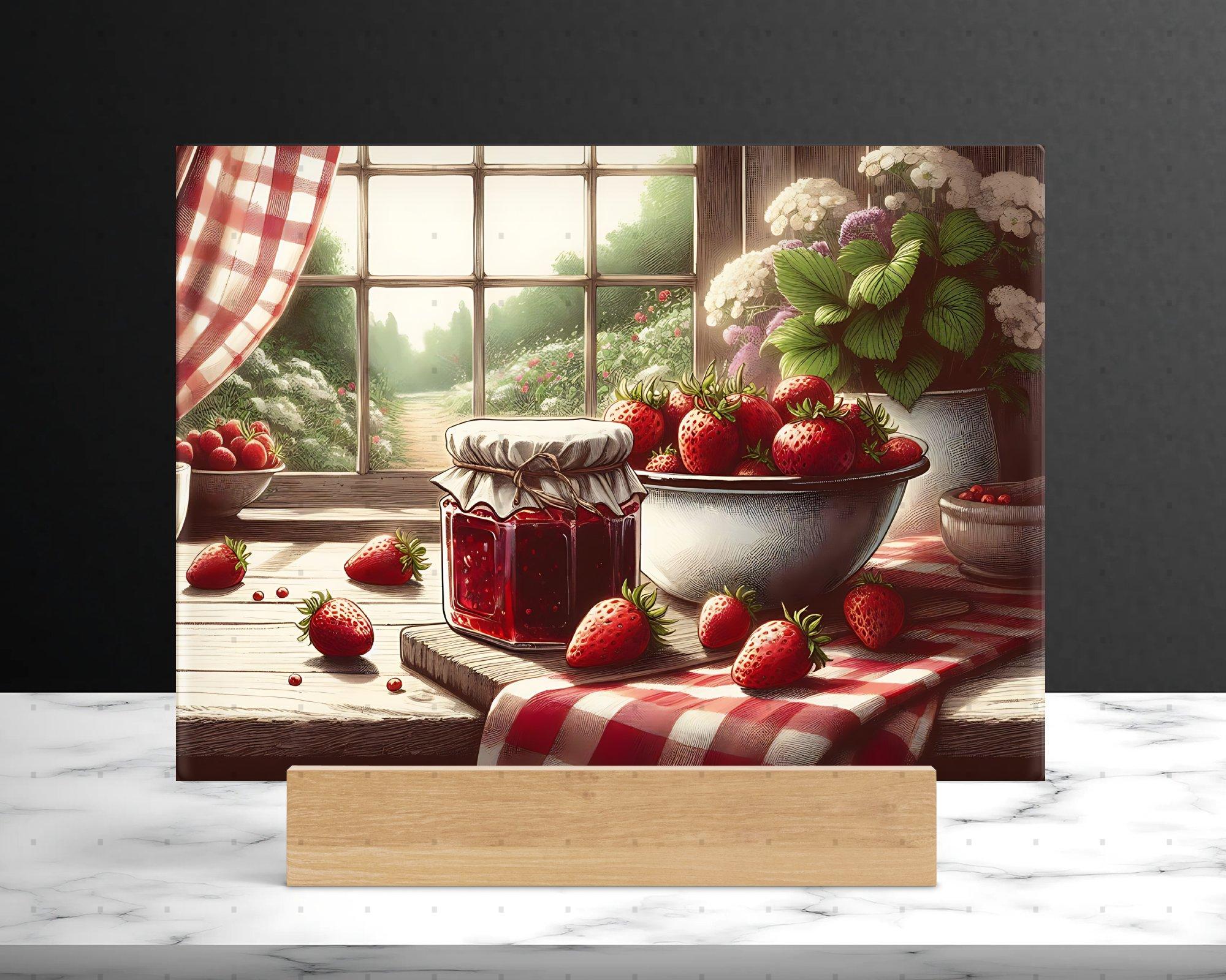 Vintage Glass Cutting Board PNG Sublimation Design, Strawberry Jam ...