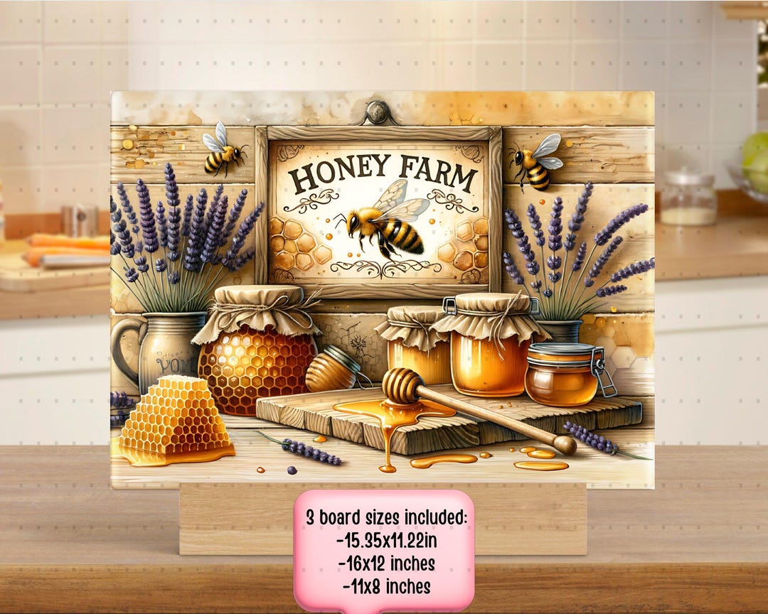 Bee Cutting Board PNG Sublimation Design, Rustic Jars Honey Bees ...
