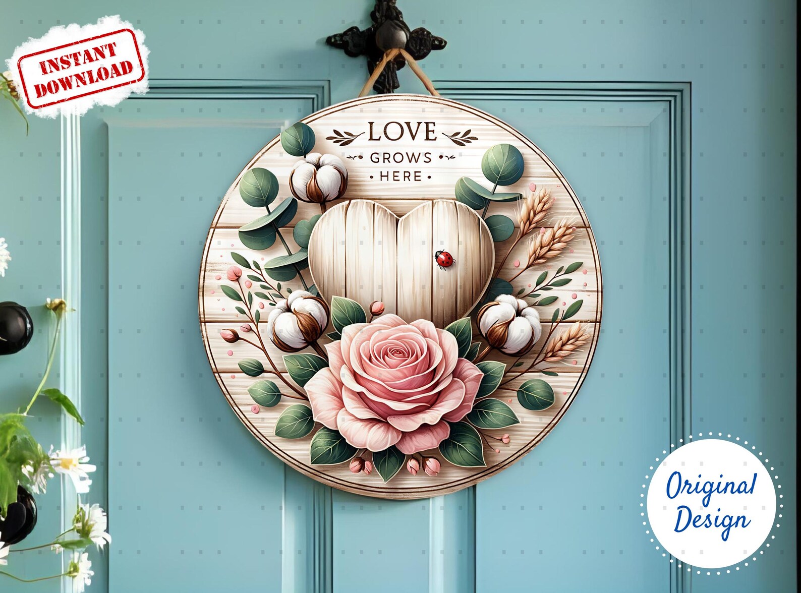 Love Welcome Sign Door Hanger Png Sublimation Design, Rustic Floral ...