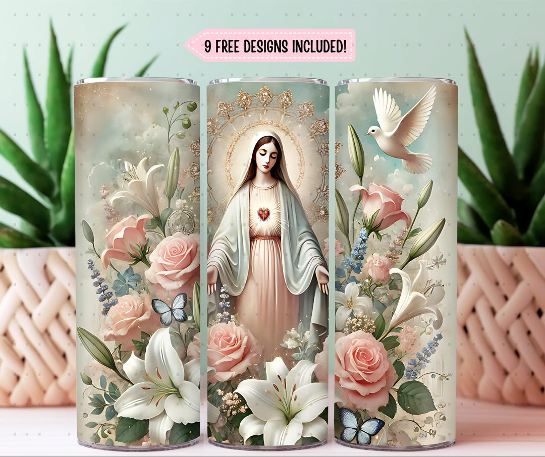 Virgin Mary Tumbler Wrap PNG Sublimation Design, Mother Mary 20oz ...