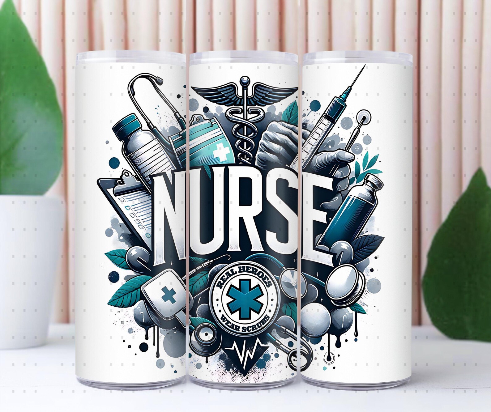 Male Nurse Tumbler Wrap PNG Sublimation Design, Real Heroes Wear Scrubs ...