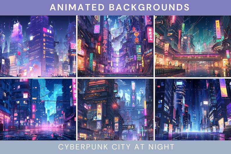 Animated Background Pack: Cyberpunk City Nights, 15 Loopable Neon Urban Backgrounds for Twitch ...
