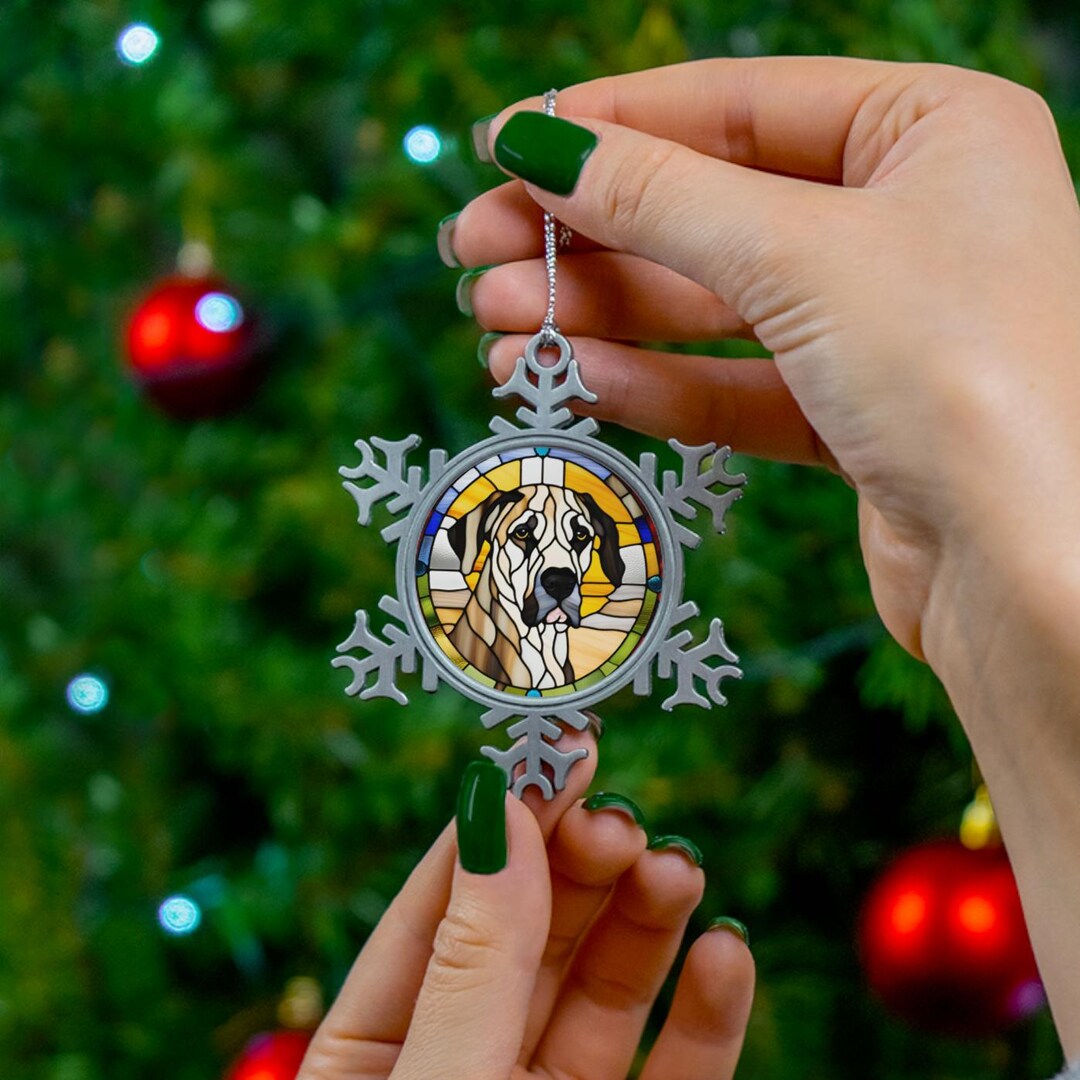 Stain Glass Art, Great Dane Pewter Snowflake Ornament, Holiday ...