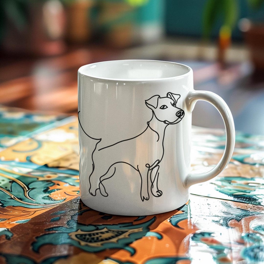 Jack Russell Terrier Line Art 15 Oz Coffee Mug, Dog Lover Gift, Ceramic Tea Cup, Animal Print ...