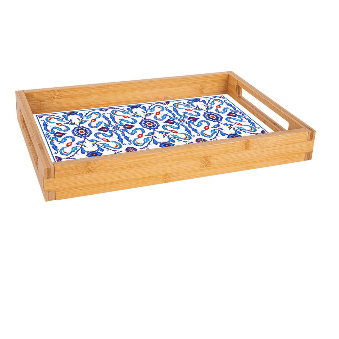 Iznik Turkish Tile Motif Large Serving Tray | Wooden Tray - Etsy