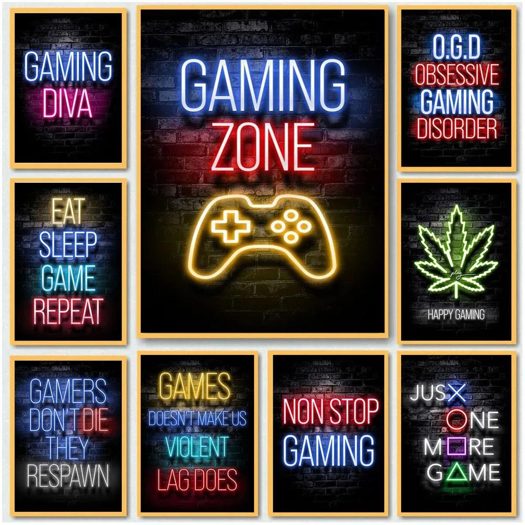 Neon Gaming Gamer Wall Art Posters Prints Gamer Canvas Painting Picture ...