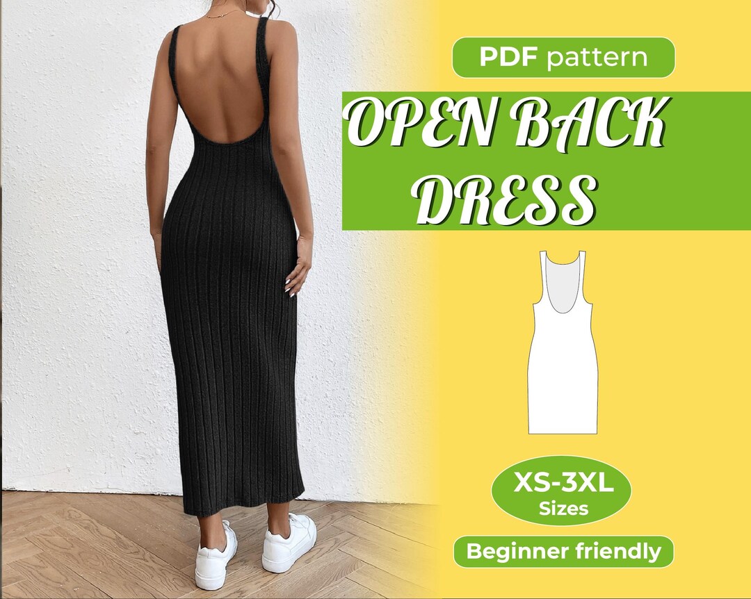 Open Back Dress Sewing Pattern | XS-XXXL | Knitted Bodycon Maxi Dress ...