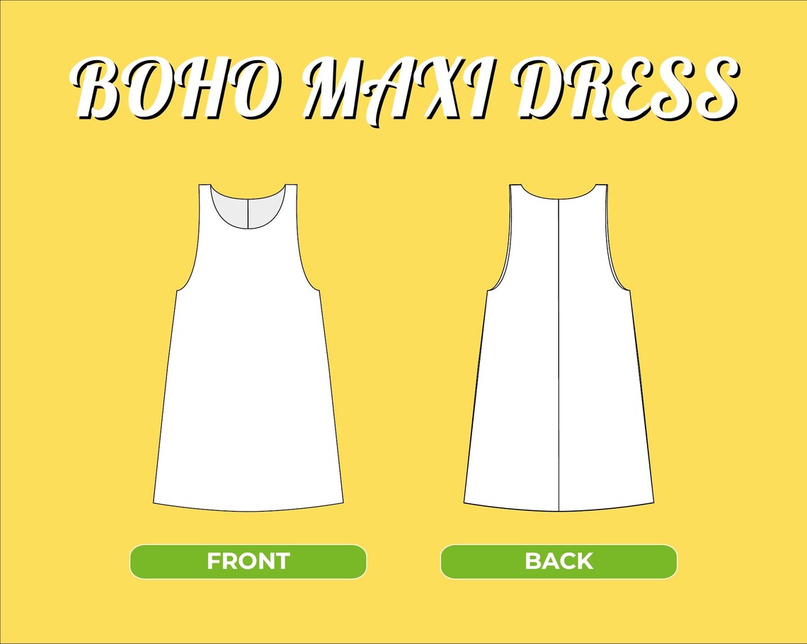 Boho Maxi Dress Pattern for Women PDF | XS-XXXXXL | Sleeveless Dress ...