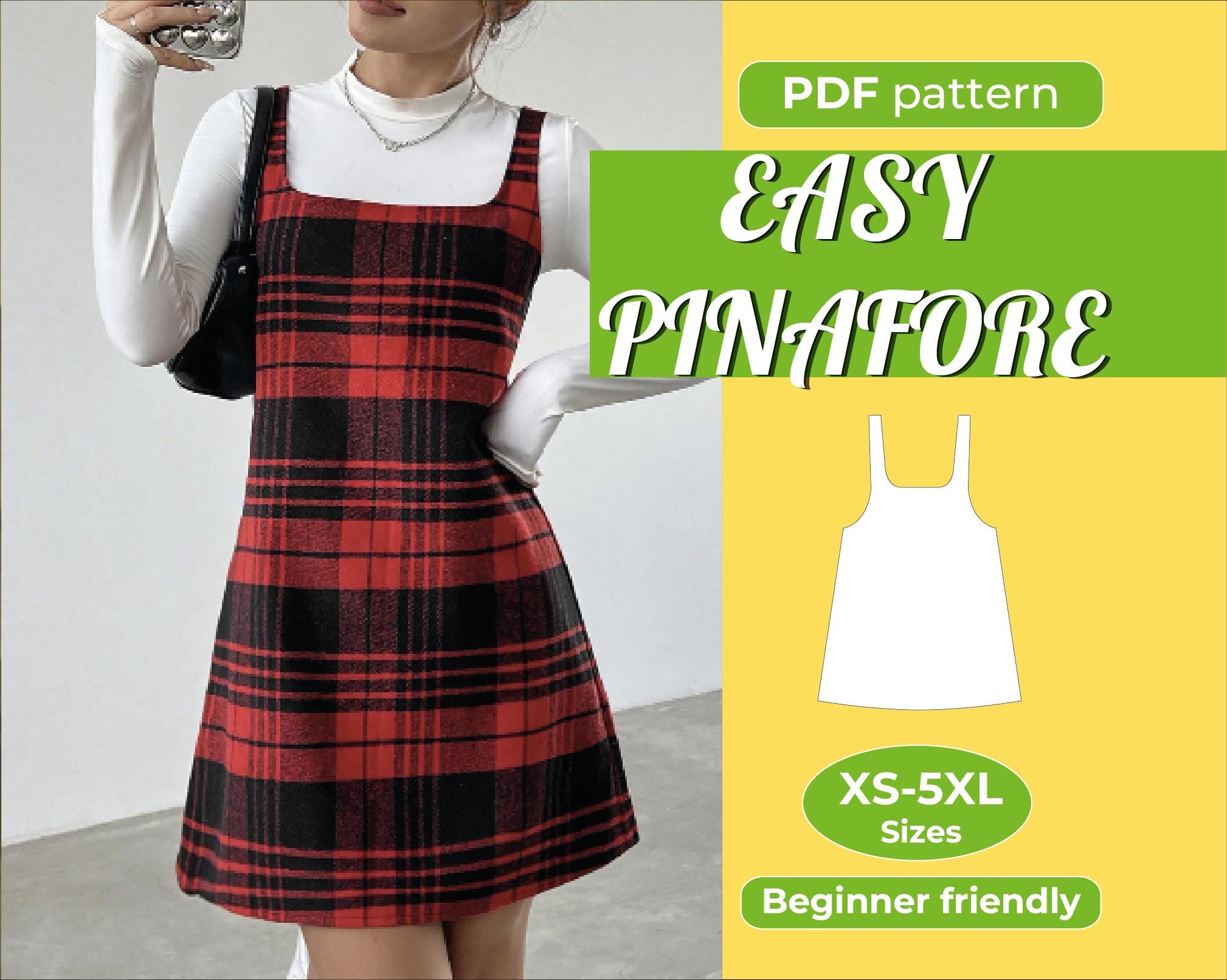 Easy Pinafore Dress Pattern XS-XXXXXL Jumper Pattern Overall Dress ...