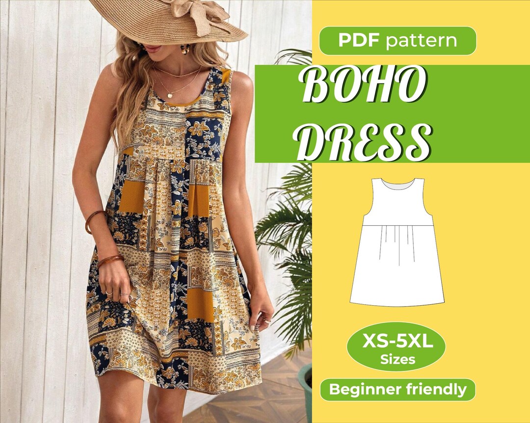 Boho Dress Pattern | XS-XXXXXL | Sewing Pattern | Easy Dress Pattern ...