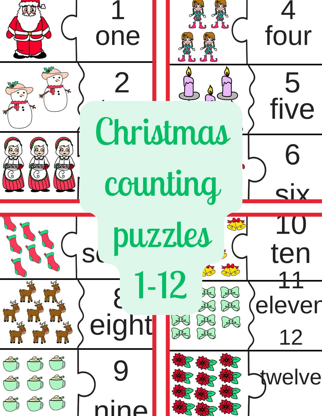 Christmas Counting Puzzles | Christmas Counting Cards | Christmas ...