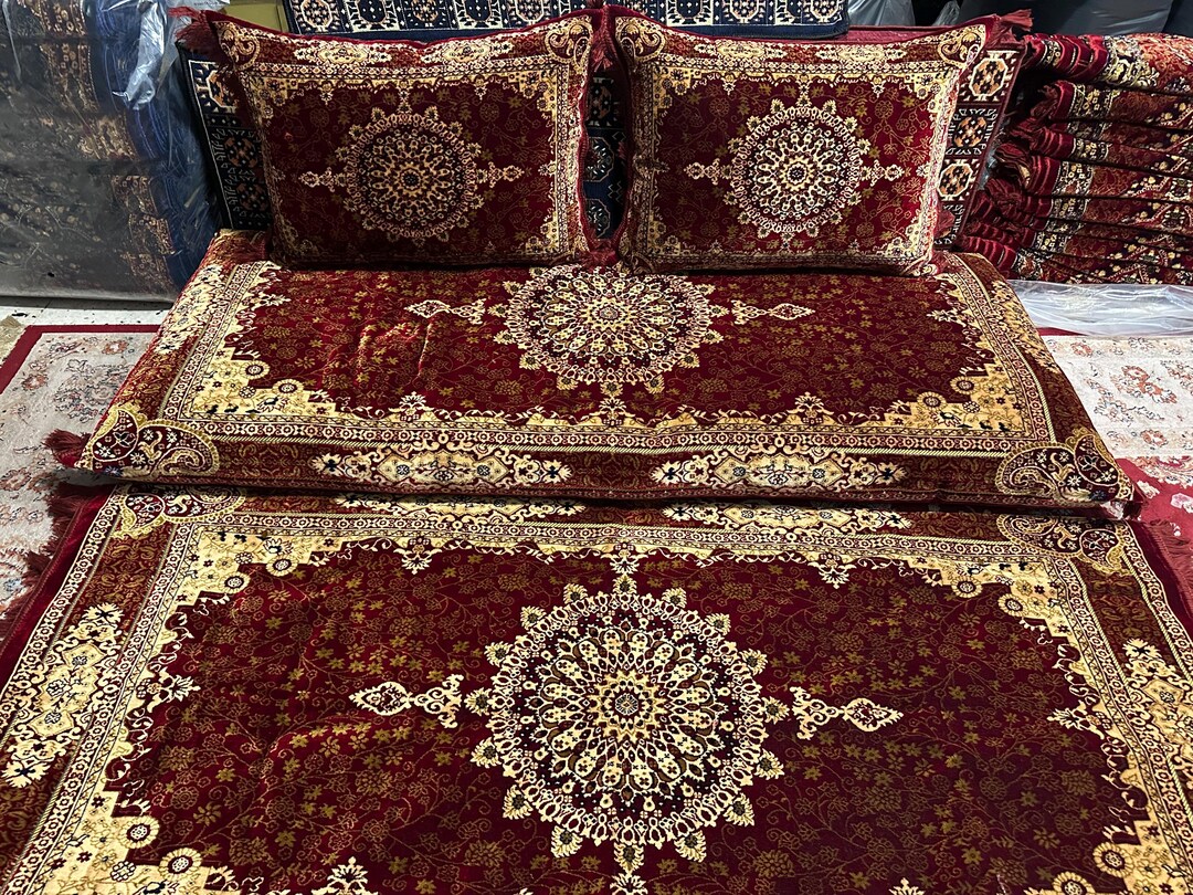 Afghan Toshak Floor Sofa Cover Set, Velvet Cushions, Moroccan Arabic ...