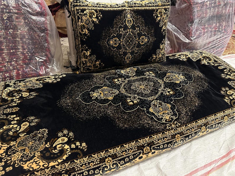 Afghan Toshak Floor Sofa Cover Set, Velvet Cushion & Pillows, Turkish ...