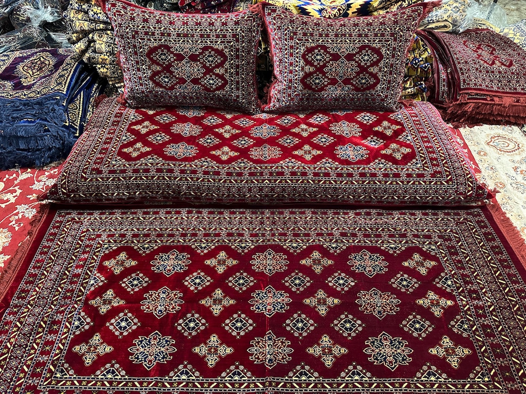 Velvet Afghan Toshak Set, Moroccan Diwan Cover With Pillows (3pcs) - Etsy