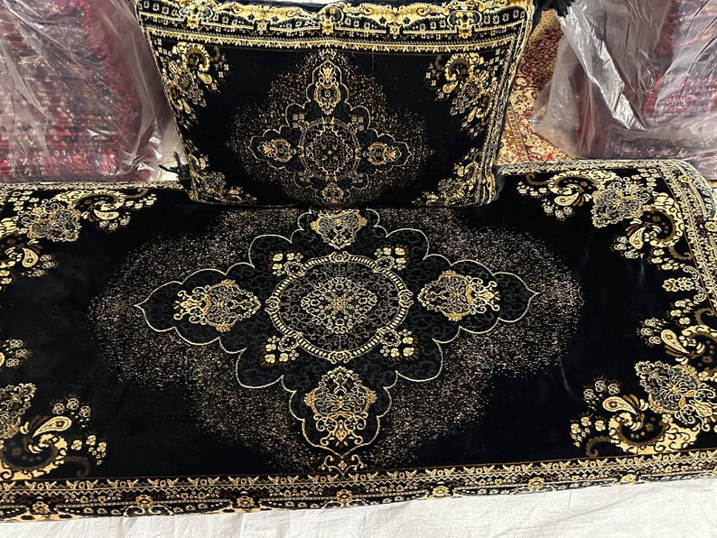 Afghan Toshak Floor Sofa Cover Set, Velvet Cushion & Pillows, Turkish ...