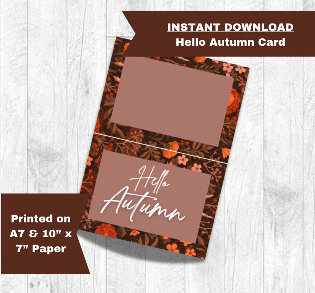 Hello Autumn Printable Card Pattered Leaves Design Fall Greetings ...
