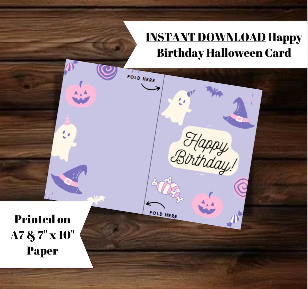 Spooky Cute Printable Halloween Birthday Card Adorable Ghosts, Pumpkins ...