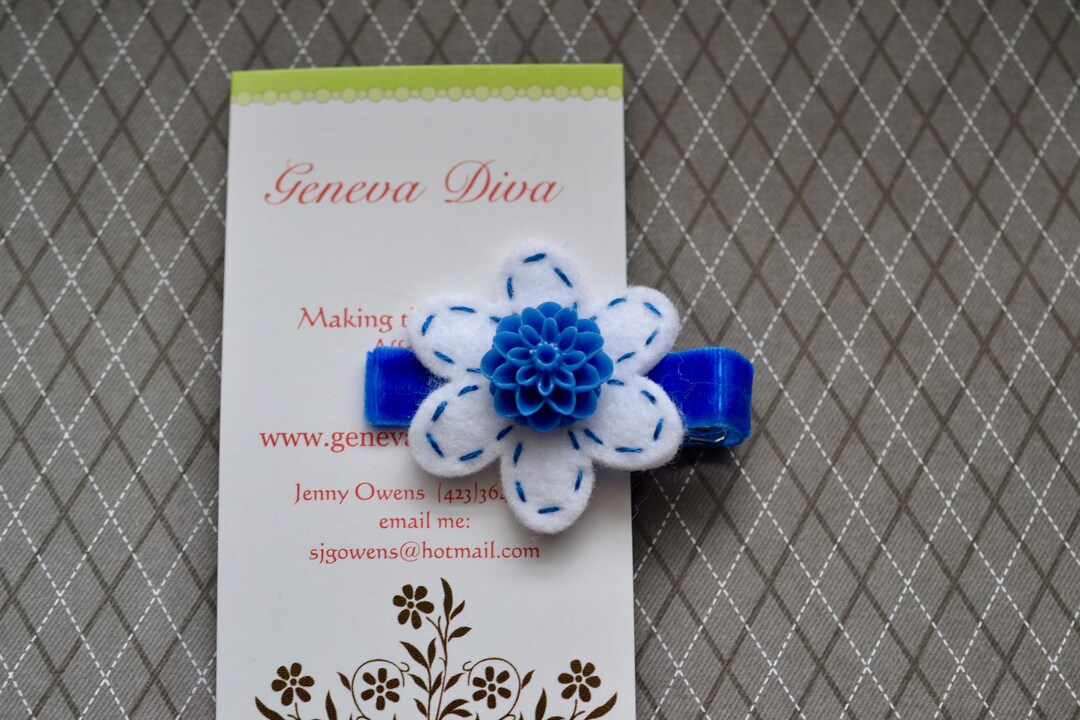 L1 - Royal Blue Mum Felt Flower Clip - Etsy